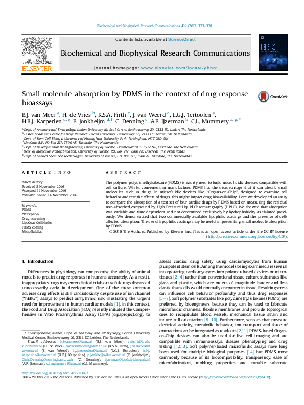 (PDF) Small molecule absorption by PDMS in the context of drug response ...