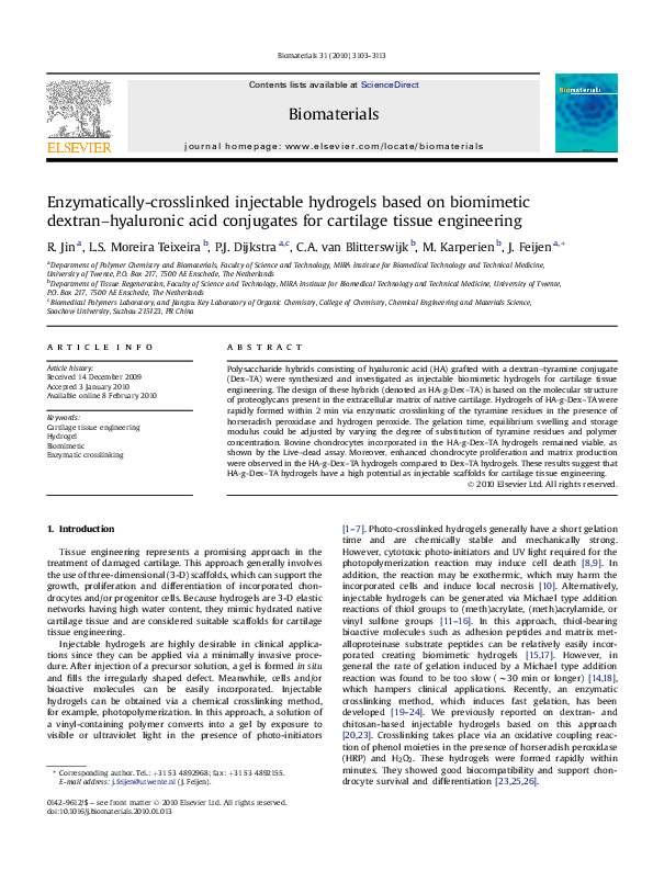 (PDF) Enzymatically-crosslinked injectable hydrogels based on ...