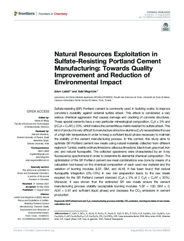 (PDF) Natural Resources Exploitation in Sulfate-Resisting Portland ...
