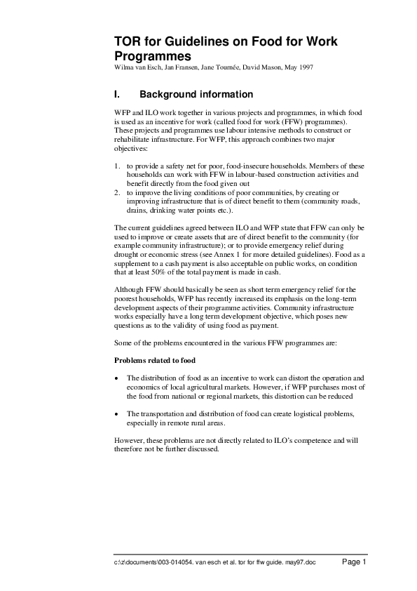 (PDF) TOR for guidelines on food for work programmes