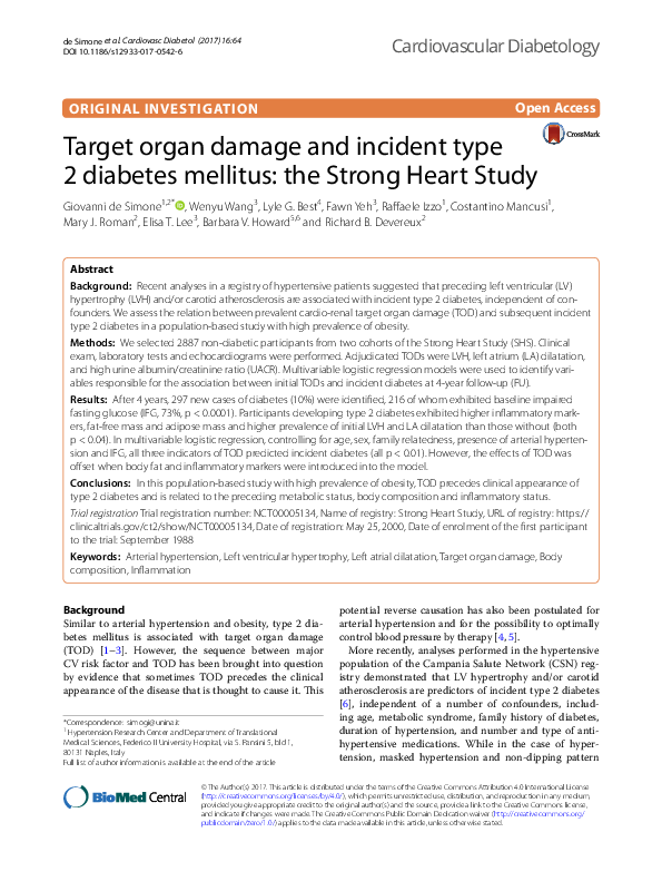 (PDF) Target Organ Damage and Risk of Type 2 Diabetes in SHS