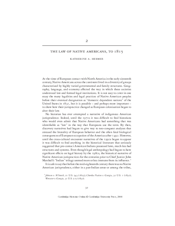 (PDF) The Law of Native Americans, to 1815