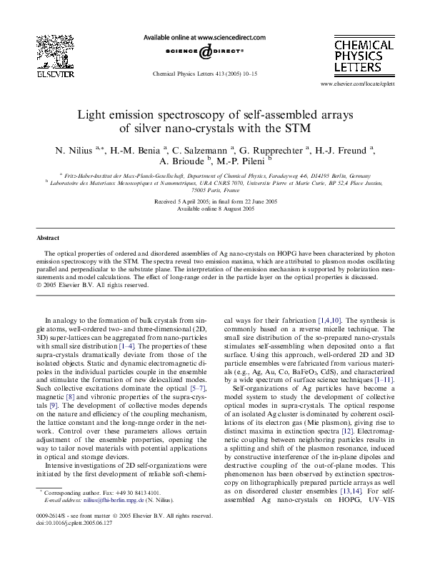 (PDF) Light emission spectroscopy of self-assembled arrays of silver ...