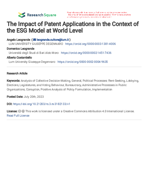(PDF) The Impact of Patent Applications in the Context of the ESG Model ...