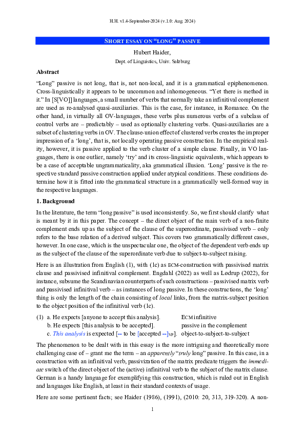 (PDF) SHORT ESSAY ON "LONG" PASSIVE