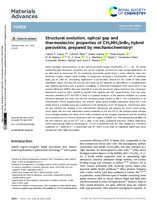 (PDF) Structural evolution, optical gap and thermoelectric properties of CH3NH3SnBr3 hybrid ...