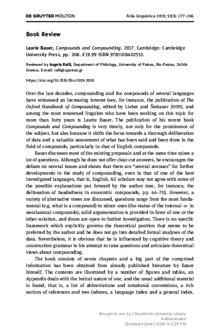 (PDF) Laurie Bauer: Compounds and compounding