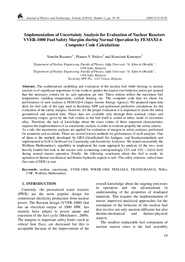(PDF) Implementation of Uncertainty Analysis for Evaluation of Nuclear Reactors VVER-1000 Fuel ...