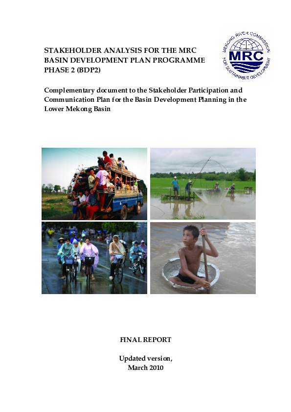 (PDF) STAKEHOLDER ANALYSIS FOR THE MRC BASIN DEVELOPMENT PLAN PROGRAMME ...