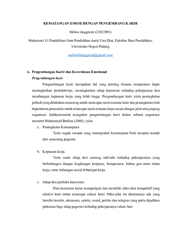 (PDF) KEMATANGAN EMOSI DENGAN PENGEMBANG KARIR