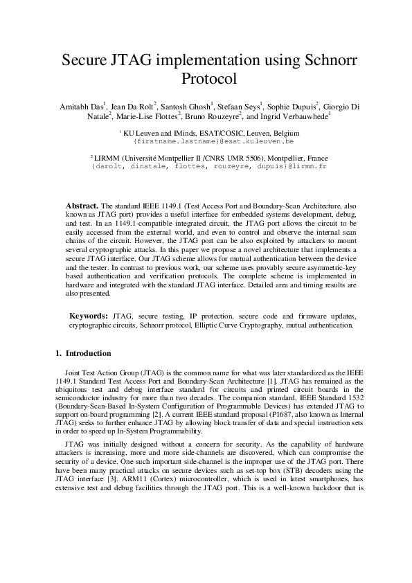 (PDF) Secure JTAG Implementation Using Schnorr Protocol
