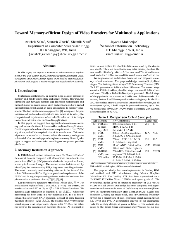 (PDF) Toward Memory-efficient Design of Video Encoders for Multimedia Applications