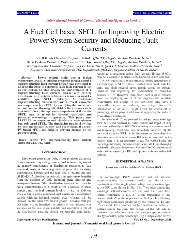 (PDF) A Fuel Cell based SFCL for Improving Electric Power System ...