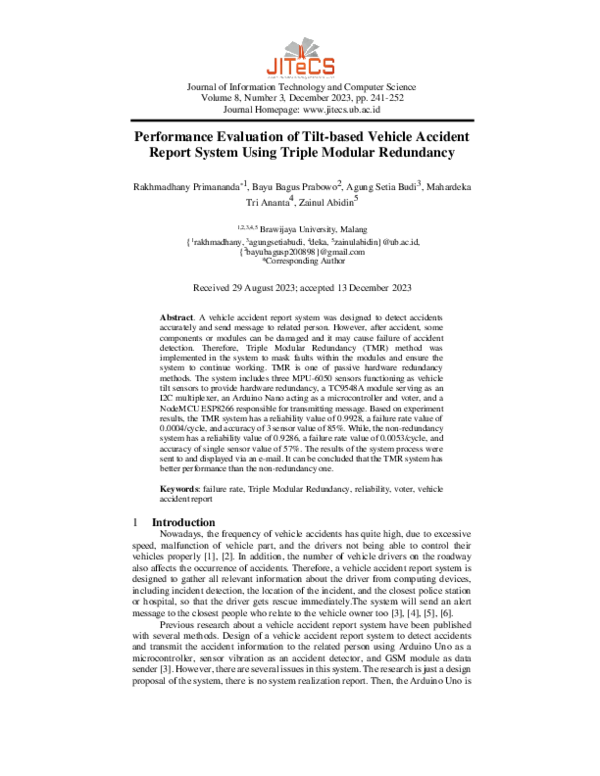 Pdf Performance Evaluation Of Tilt Based Vehicle Accident Report System Using Triple Modular