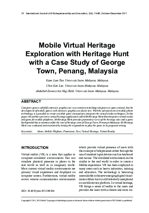(PDF) Mobile Virtual Heritage Exploration with Heritage Hunt with a Case Study of George Town ...