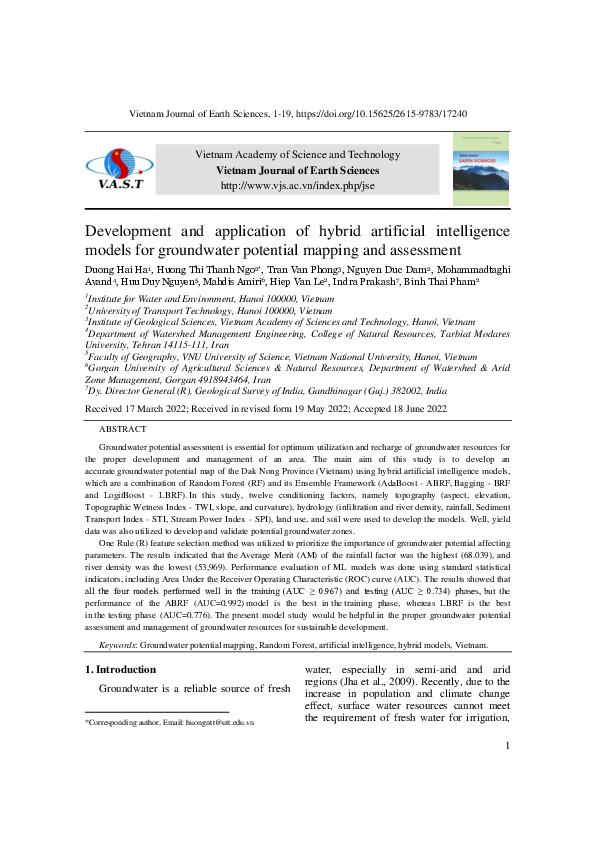 (PDF) Development and application of hybrid artificial intelligence models for groundwater ...
