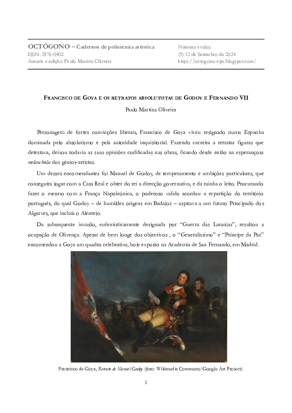 (PDF) Francisco de Goya e os retratos absolutistas de Godoy e Fernando VII
