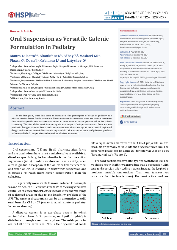(PDF) Oral Suspension as Versatile Galenic Formulation in Pediatry