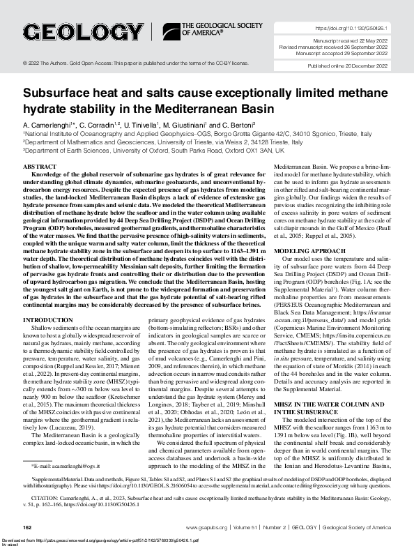 (PDF) Subsurface heat and salts cause exceptionally limited methane ...