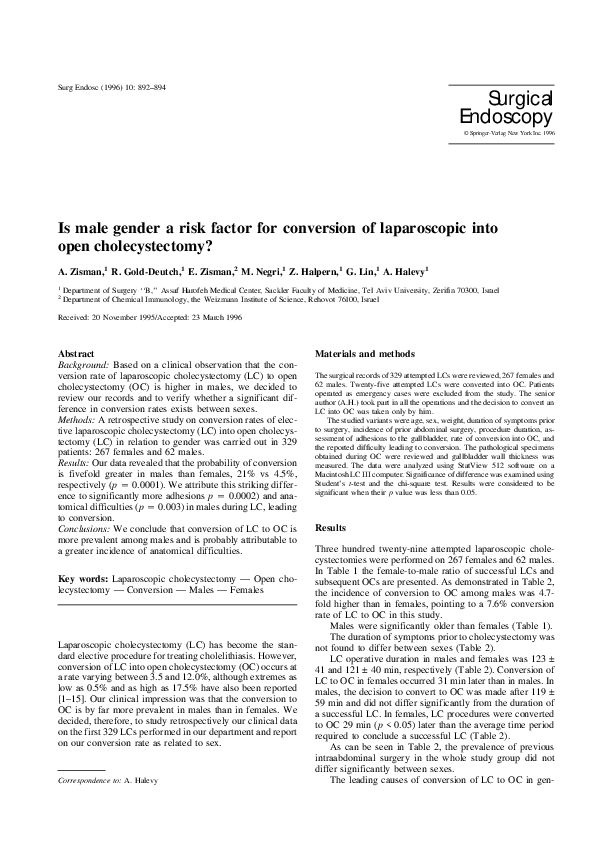 (PDF) Is male gender a risk factor for conversion of laparoscopic into open cholecystectomy?