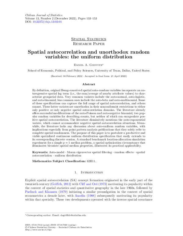 (PDF) Spatial autocorrelation and unorthodox random 4 variables: the ...