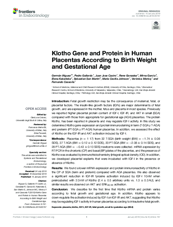 (PDF) Klotho Gene and Protein in Human Placentas According to Birth ...