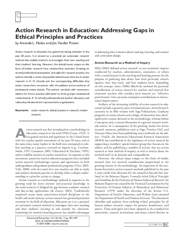 (PDF) Action Research in Education: Addressing Gaps in Ethical ...