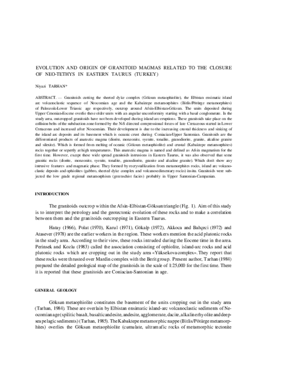 (PDF) EVOLUTION AND ORIGIN OF GRANITOID MAGMAS RELATED TO THE CLOSURE ...