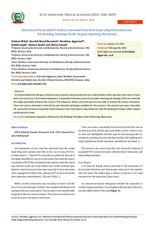 (PDF) Retrieval of Fractured Ni-Ti Rotary Instrument from Root Canal ...