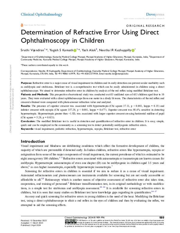 (PDF) Determination of Refractive Error Using Direct Ophthalmoscopy in ...