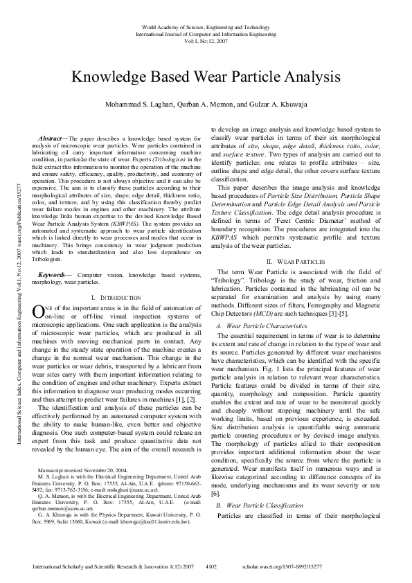 (PDF) Knowledge Based Wear Particle Analysis