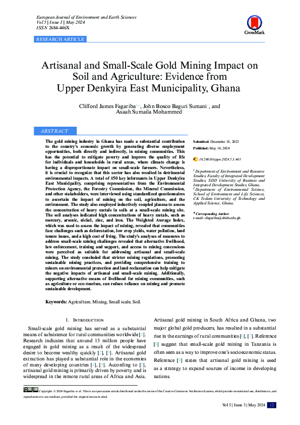 (PDF) Artisanal and Small-Scale Gold Mining Impact on Soil and Agriculture: Evidence from Upper ...