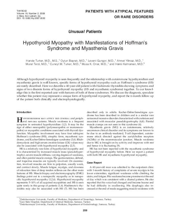 (PDF) Hypothyroid Myopathy with Manifestations of Hoffman's Syndrome ...