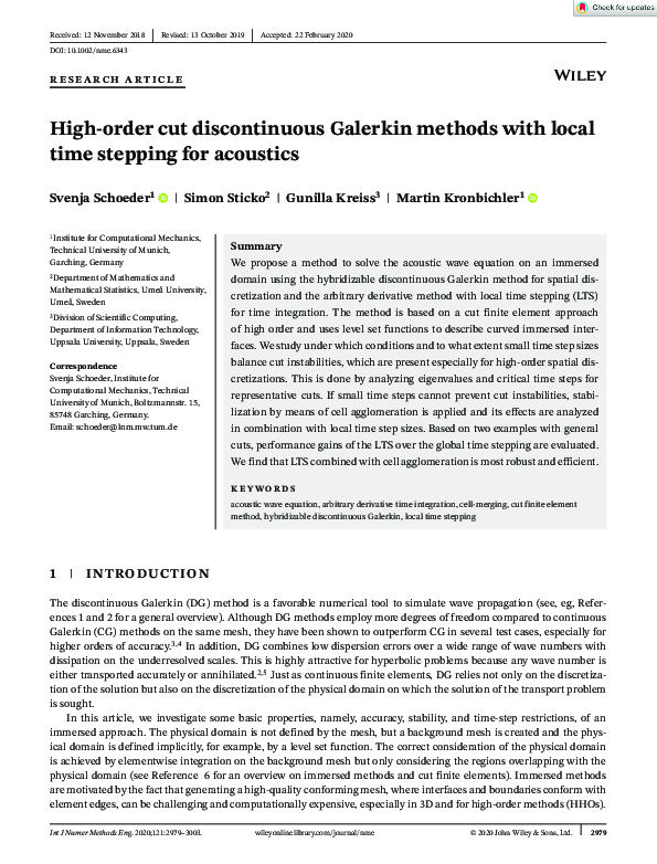 Pdf High‐order Cut Discontinuous Galerkin Methods With Local Time Stepping For Acoustics