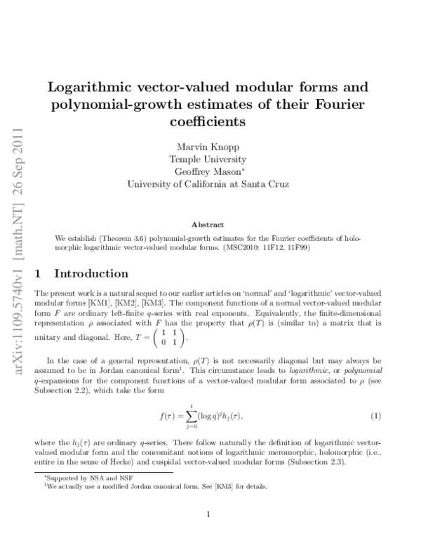 (PDF) Logarithmic vector-valued modular forms and polynomial-growth ...