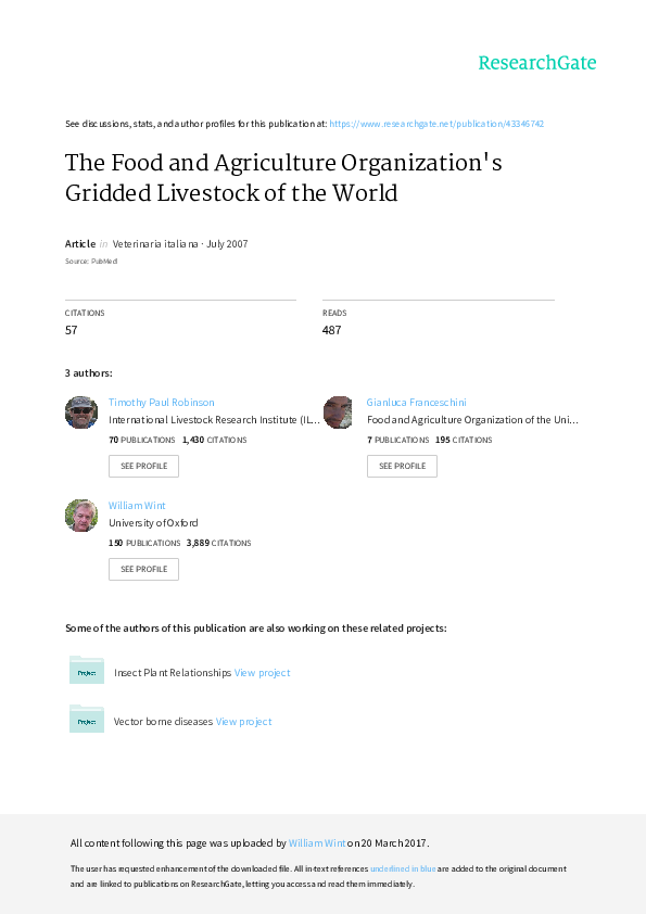 (PDF) The Food and Agriculture Organization's Gridded Livestock of the ...