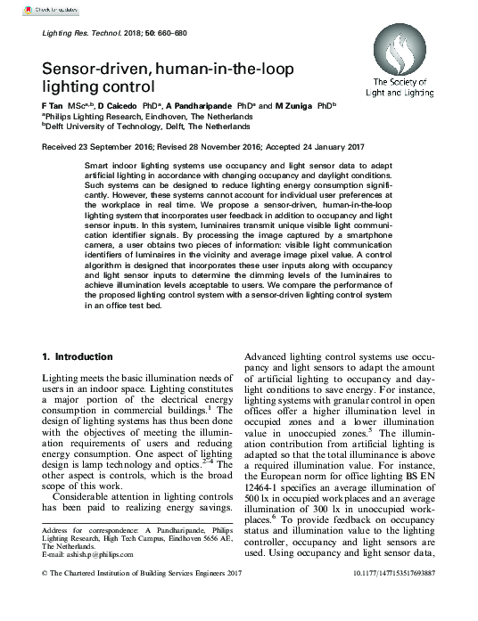 (PDF) Sensor-driven, human-in-the-loop lighting control | David Caicedo - Academia.edu