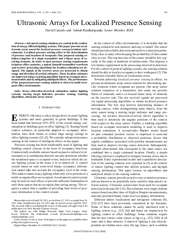 (PDF) Ultrasonic Arrays for Localized Presence Sensing