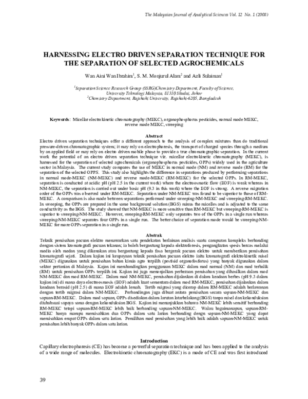 (PDF) Harnessing Electro Driven Separation Technique for the Separation of Selected ...