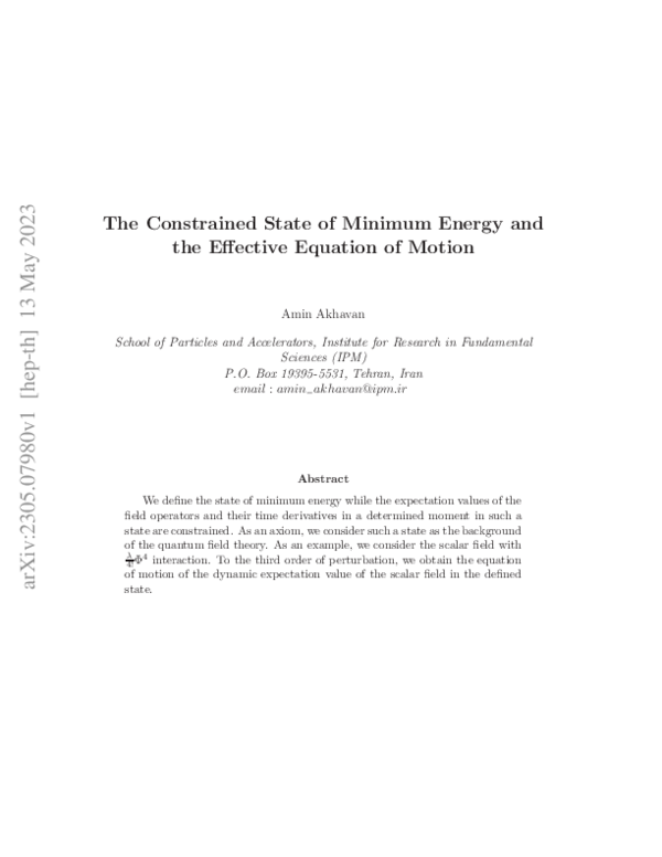 Pdf The Constrained State Of Minimum Energy And The Effective Equation Of Motion Amin