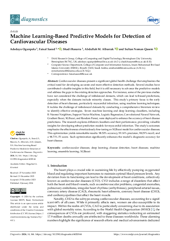 (PDF) Machine Learning-Based Predictive Models for Detection of Cardiovascular Diseases