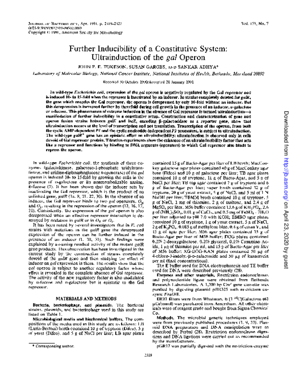 (PDF) Further inducibility of a constitutive system: ultrainduction of ...