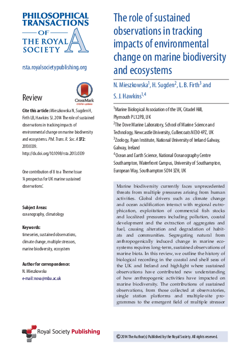 (PDF) The role of sustained observations in tracking impacts of environmental change on marine ...