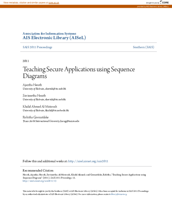 (PDF) Teaching Secure Applications using Sequence Diagrams | Ajantha Herath - Academia.edu