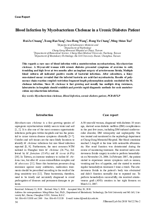 (PDF) Blood Infection by Mycobacterium Chelonae in a Uremic Diabetes ...