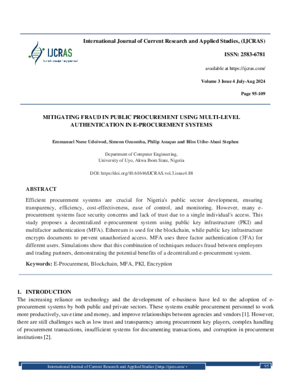 (PDF) Mitigating Fraud in Public Procurement Using Multi-Level Authentication in E-Procurement ...
