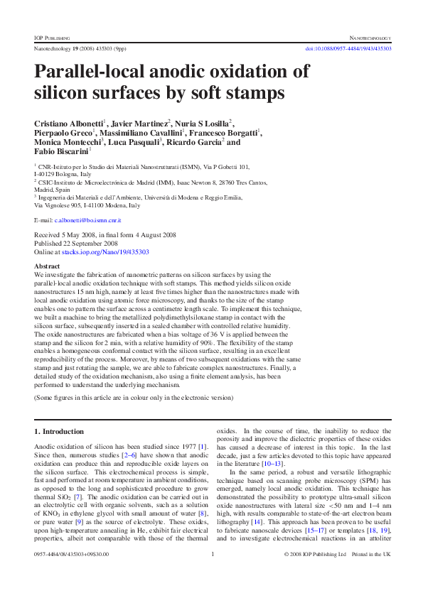 (PDF) Parallel-local anodic oxidation of silicon surfaces by soft stamps