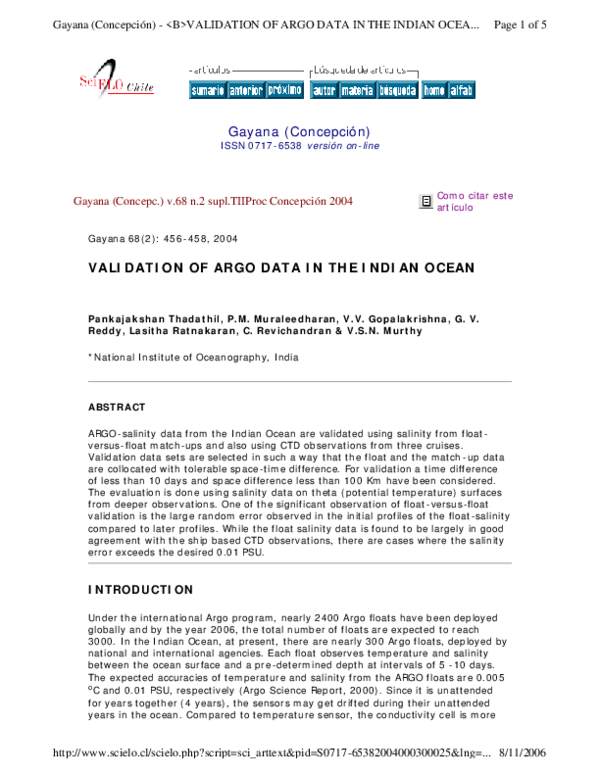 (PDF) Validation of Argo Data in the Indian Ocean