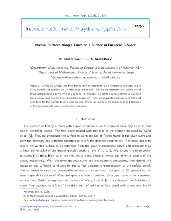 (PDF) Normal Surfaces along a Curve on a Surface in Euclidean 3-Space