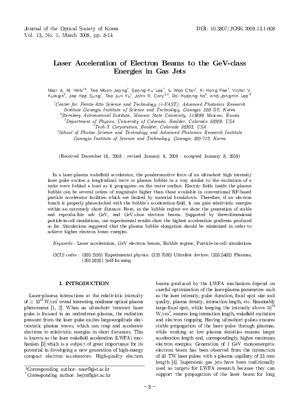 (PDF) Laser Acceleration of Electron Beams to the GeV-class Energies in ...